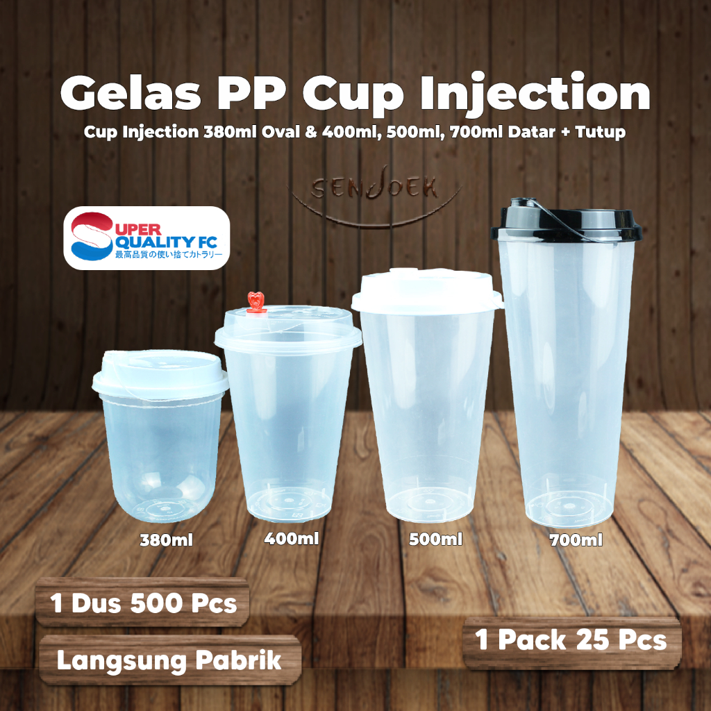 Jual PP Cup Injection Oval 380ml 12oz & Datar 400ml 14oz / 500ml 16oz & 700ml 24oz / Gelas ...