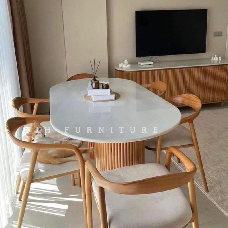 Jual DINING SET K6 MARMER CREAM 180x90, SET MEJA MAKAN MARMER OVAL ...