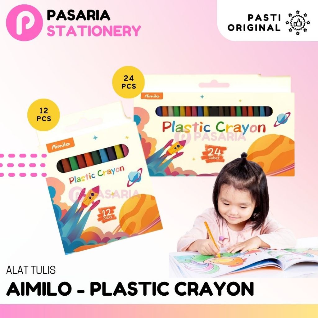 Jual CRAYON Set Aimilo Krayon Plastik 12/24 Warna Crayon Anti Air Anti ...