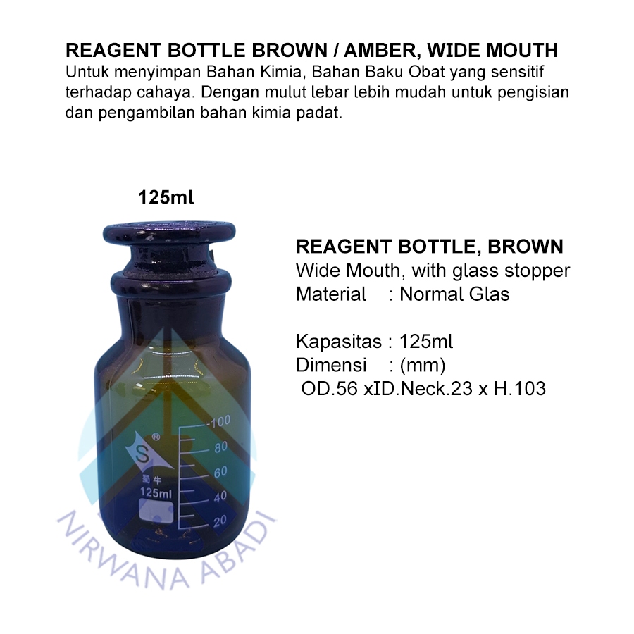 Jual Reagen Botol 125ml Coklat Mulut Lebar RRC, Reagent Bottle Amber ...