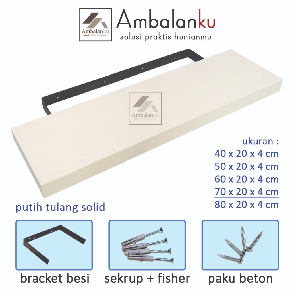 Jual Ambalan dinding rak serbaguna ukuran 70x20x4 cm plywood pvc sheet ...