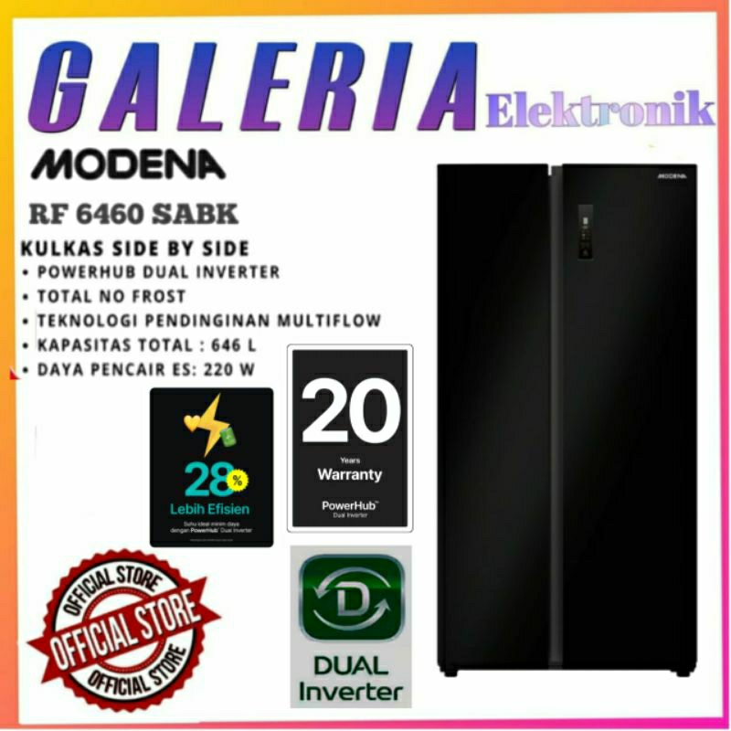 Jual MODENA REFRIGERATOR SIDE BY SIDE - RF 6460 SABK / RF6460SABK / RF ...