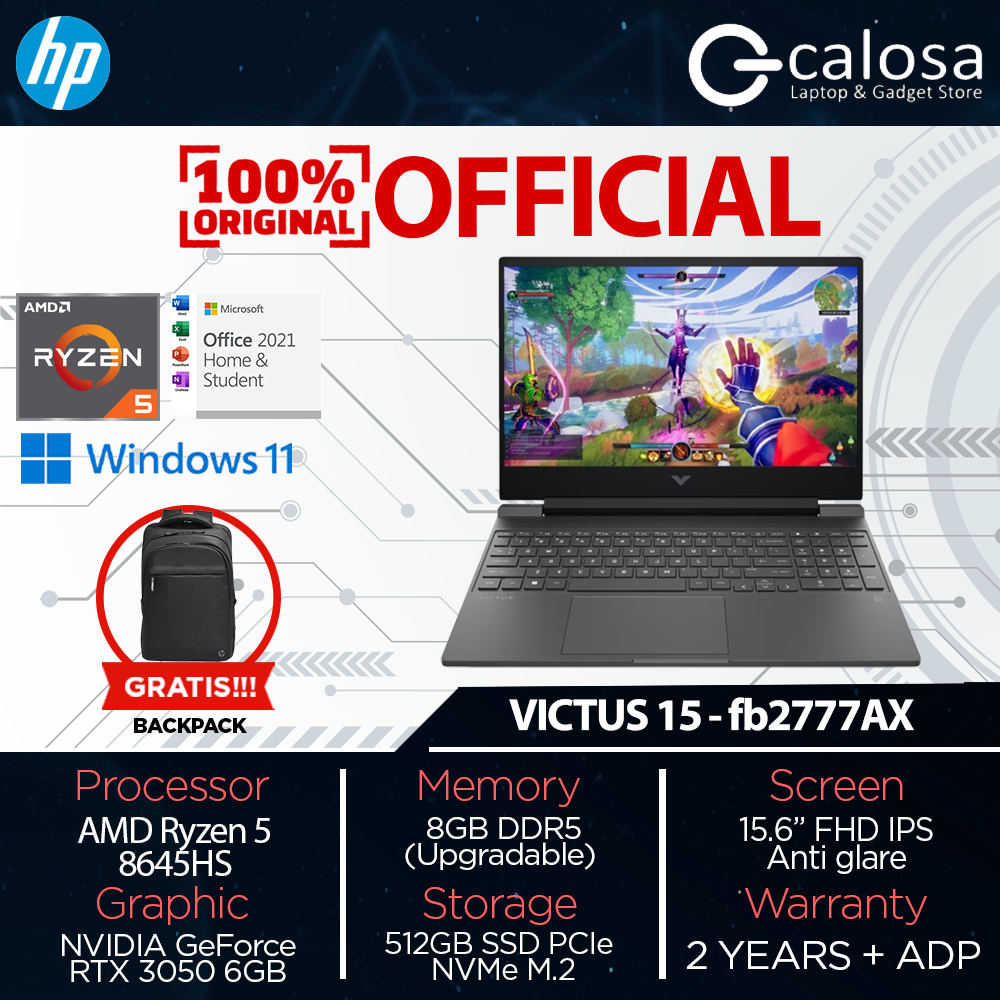 Jual HP Victus 15 fb2777AX Ryzen 5-8645HS 8GB RAM 512GB SSD RTX3050 6GB ...