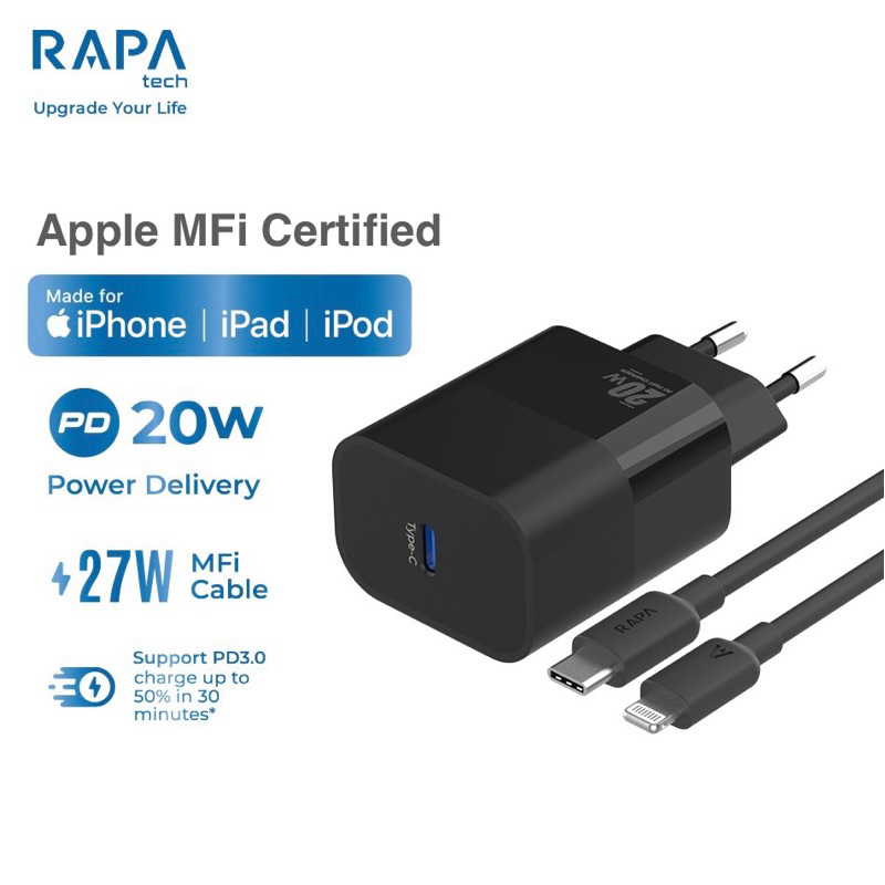 Jual RAPAtech Charger 20W Mfi Usb Type C to Lightning Fast Charging for iPad iPod iPhone X XS XR ...
