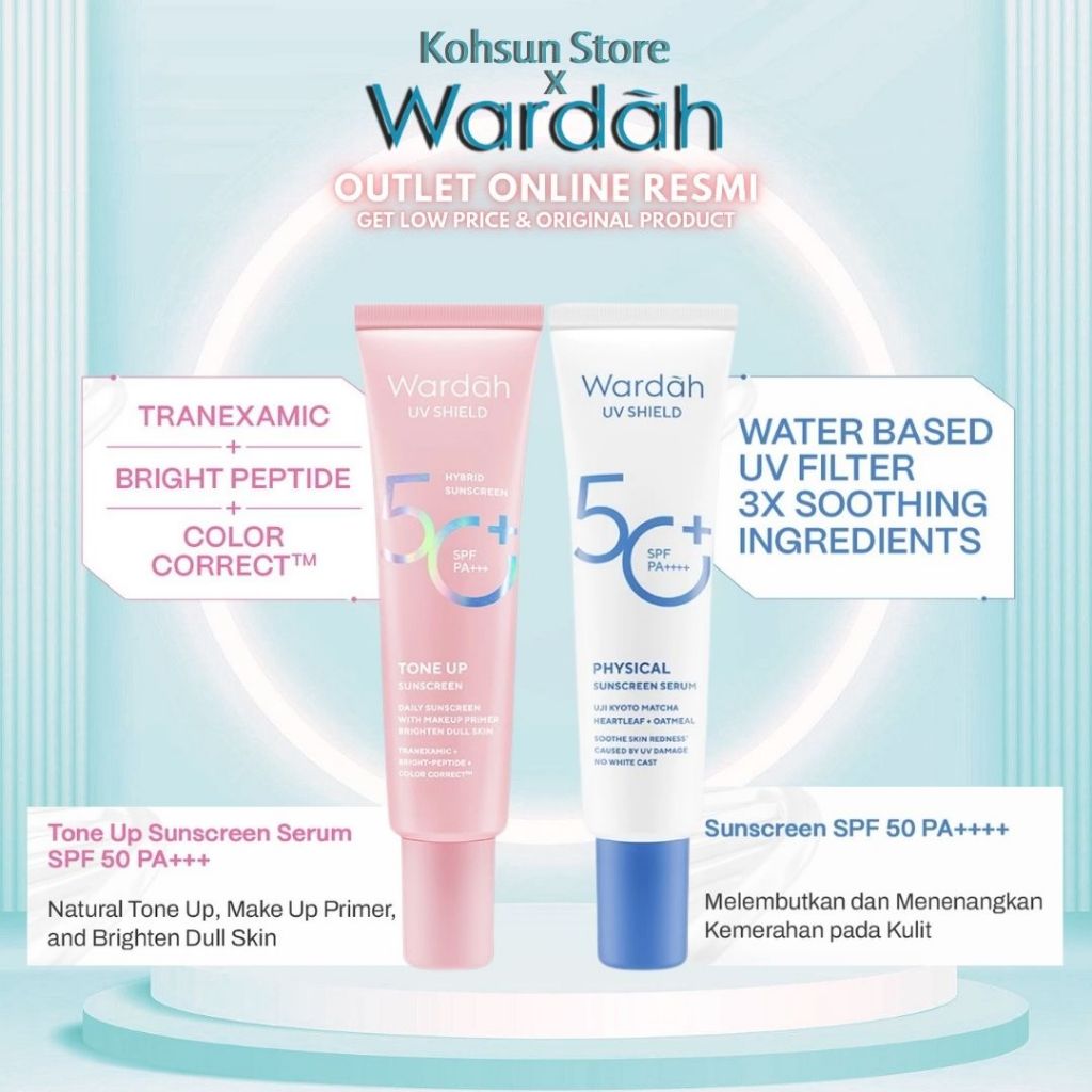 Jual Wardah UV Shield Tone Up Sunscreen SPF 50+ PA+++ | Physical Sunscreen Serum SPF50+ PA ...