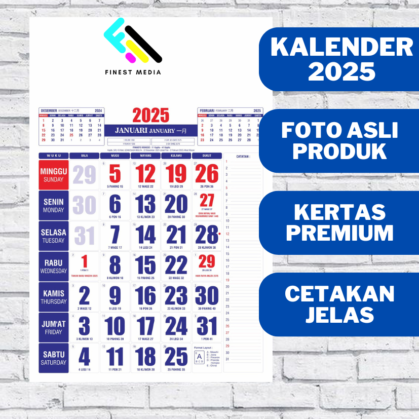Jual OBRAL KALENDER DINDING 2025 UMUM - KALENDER KERJA UKURAN STANDAR ...