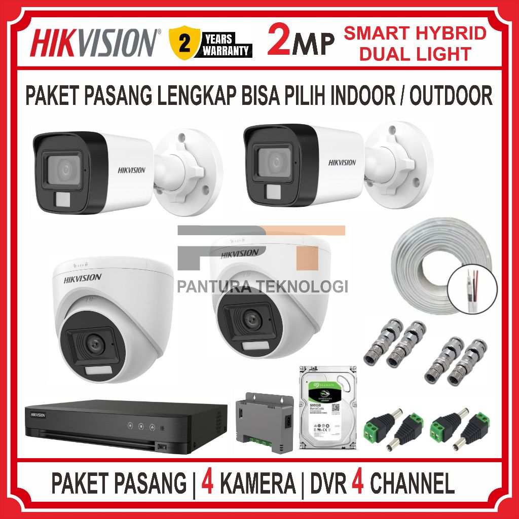 Jual PAKET CCTV 4 KAMERA HIKVISION 2MP SMART DUAL LIGHT DVR 4 CHANNEL ...