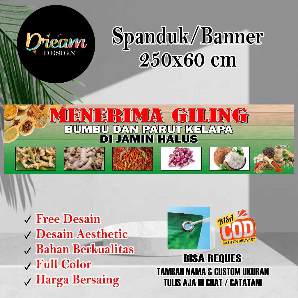 Jual Jual Cetak Spanduk Banner 250x60 cm bumbu giling dapur | Shopee ...