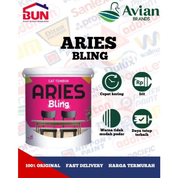 Jual Cat Tembok Interior Aries Bling Kemasan 4,5 Kg ALL WARNA READY MIX ...