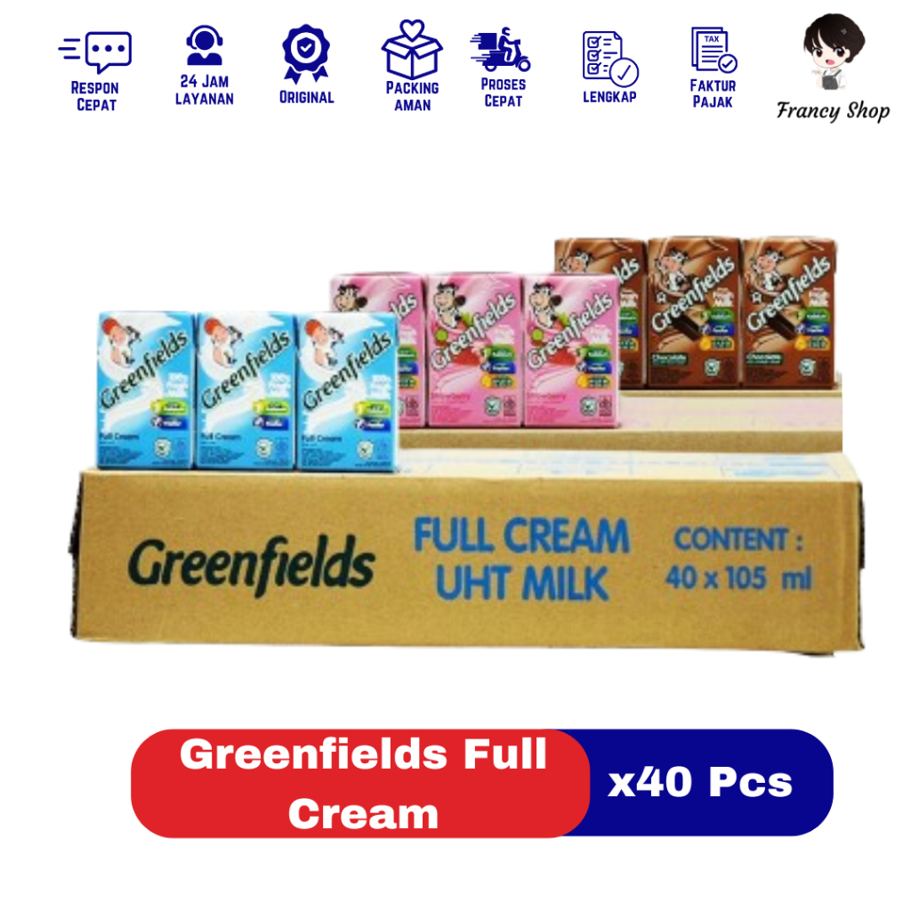 Jual Paket Murah Susu UHT Greenfields Full Cream Milk / Strawberry Milk / Chocolate Milk 105ml ...