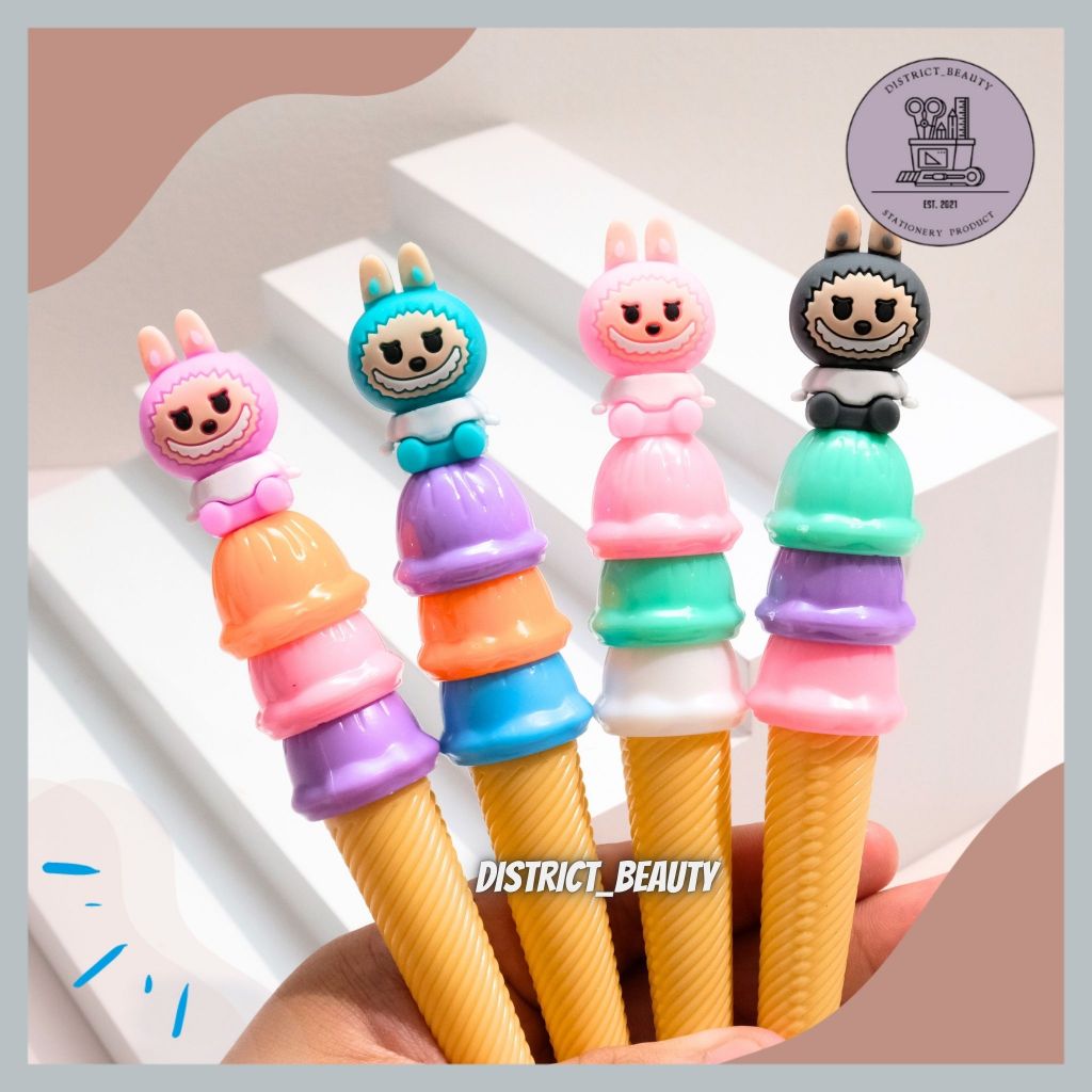 Jual PULPEN ES KRIM TUMPUK LABUBU PENA BOLPEN GEL ICE CREAM CONE LABUBU ...