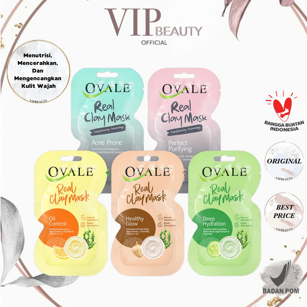 Jual OVALE Real Clay Mask Sachet 10g / 15g | Masker Wajah Berubah Warna ...