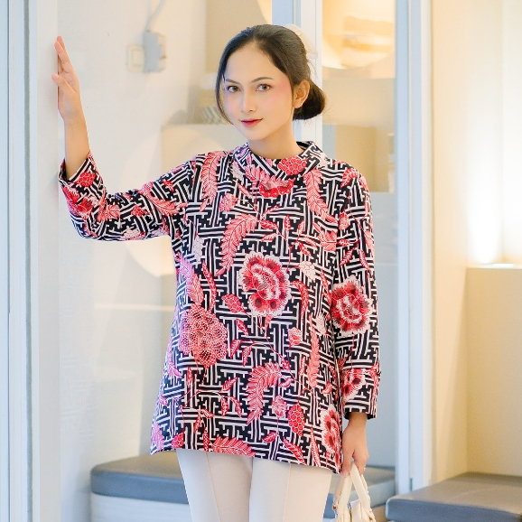 Jual Laksmi_Atasan Batik Wanita Kerja Lapis Furing Trikot Model Lengan ...