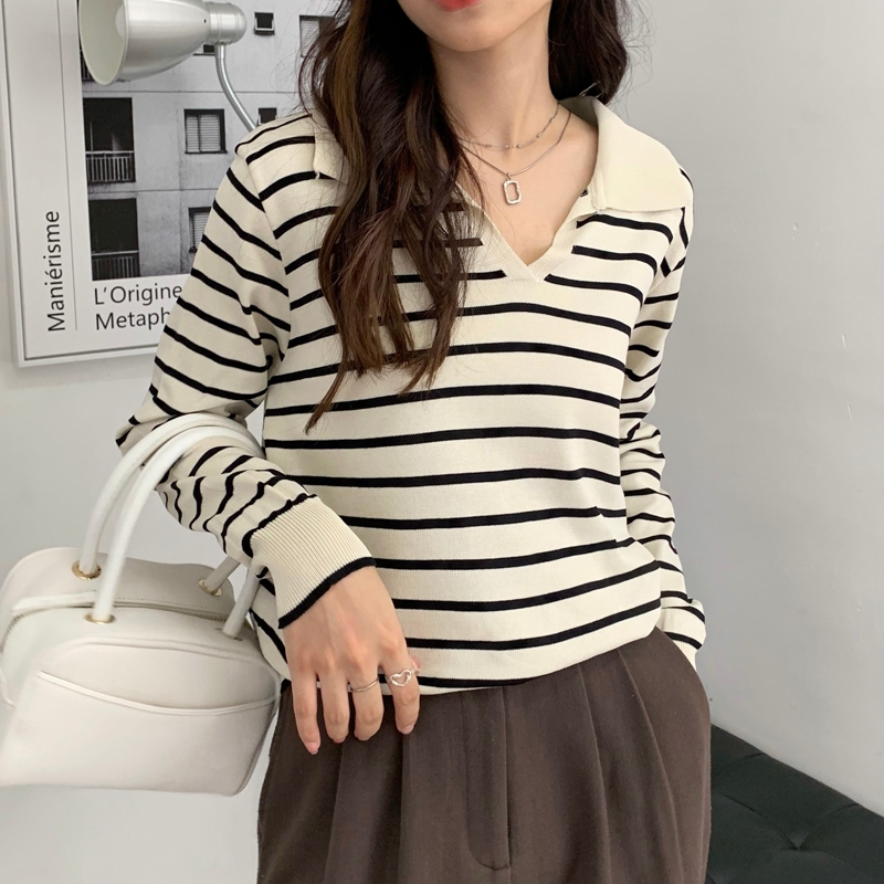 Jual Karley - Wrap Top Baju Rajut Wanita Stripe Sweater Rajut Atasan Rajut Wanita Lengan Panjang ...