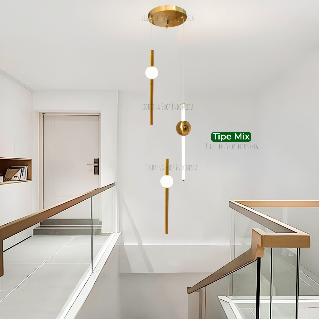Jual Lampu gantung led void 3in1 body gold minimalis modern ruang tamu tangga kop bulat 3Lampu ...