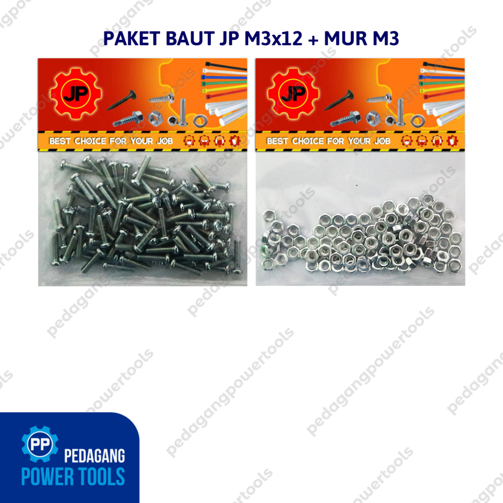 Jual PAKET 2 SET BAUT MUR 3x12 BAUT JP M 3 x 12 MM MUR M3 SKRUP ISI 100 PCS | Shopee Indonesia