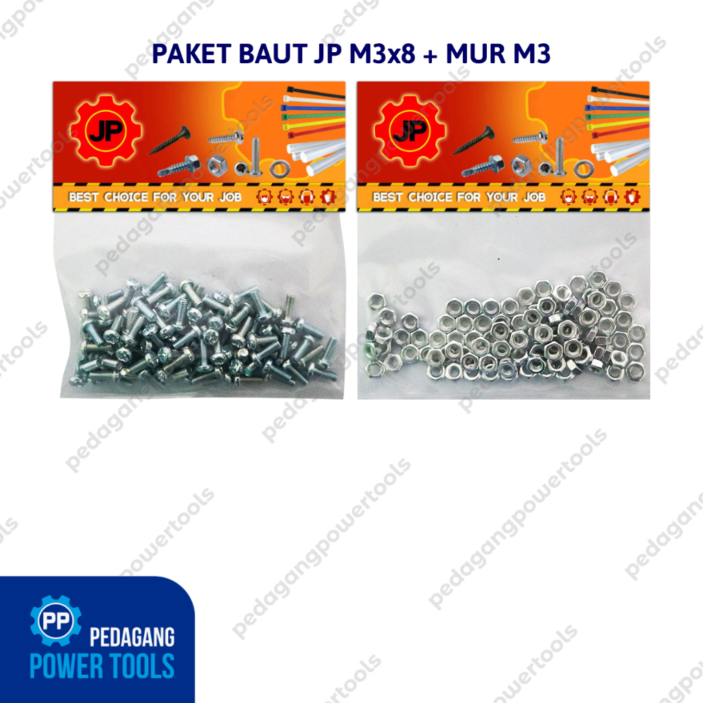 Jual PAKET 2 SET BAUT MUR 3x8 BAUT JP M 3 x 8 MM MUR M3 SKRUP ISI 100 PCS | Shopee Indonesia