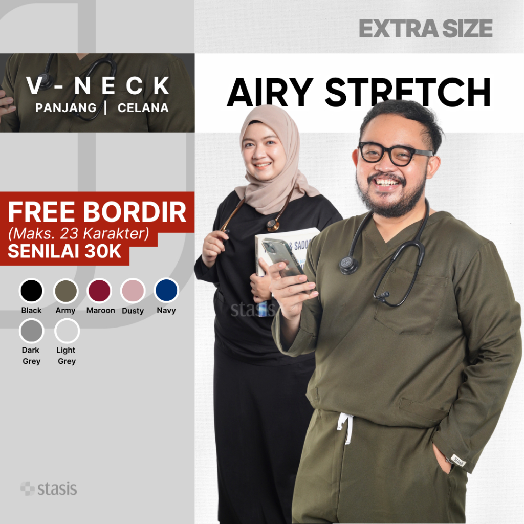 Jual [AIRY STRETCH] EXTRA SIZE Scrub Baju OK Vneck Panjang - Stasis ...