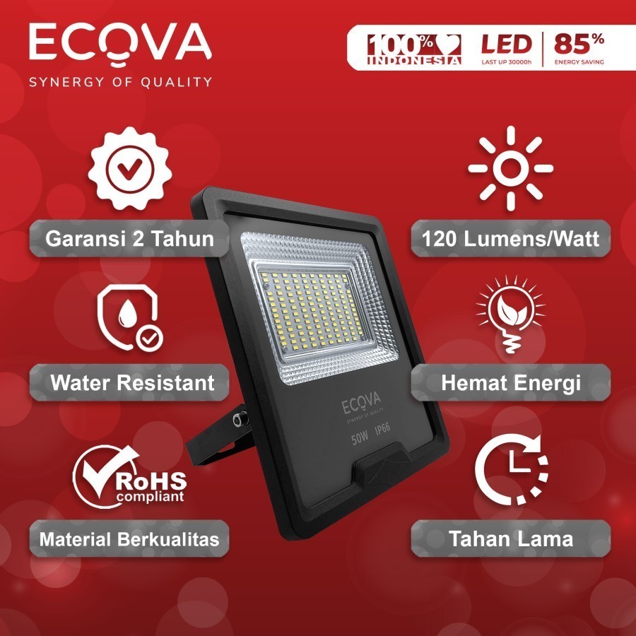 Jual ECOVA Lampu Sorot Led Tembak Taman 20W 30W 50W 100W 200W Floodlight outdoor IP65 ECOVA L ...