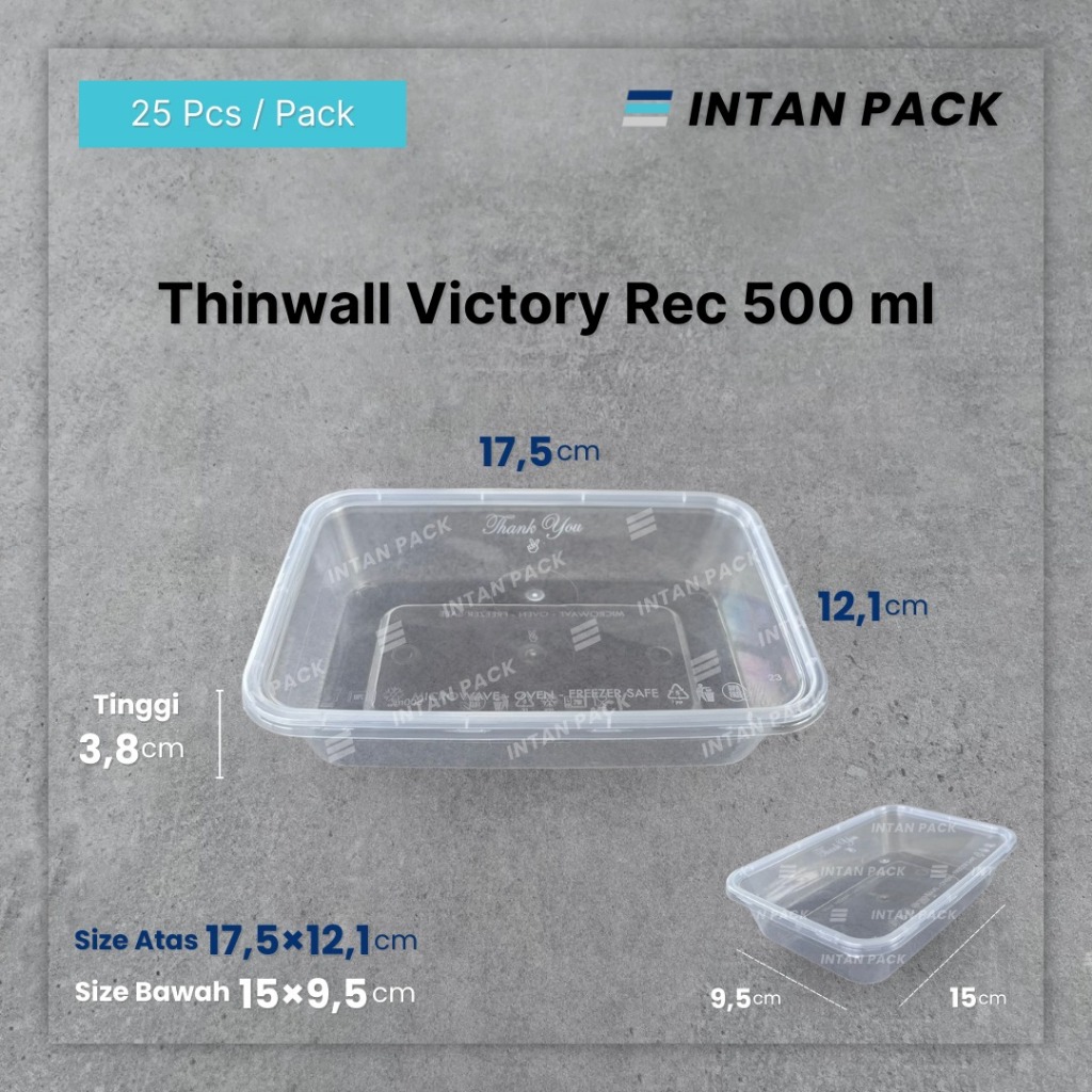 Jual Kotak Makan Thinwall PERSEGI RECTANGLE 500 ml Victory ( 25 PCS ) | Shopee Indonesia