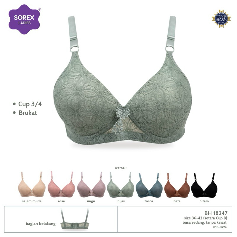 Jual 2PCS BH SOREX BRUKAT CUP B KAIT 3 | BH SOREX CUP B TANPA KAWAT ...