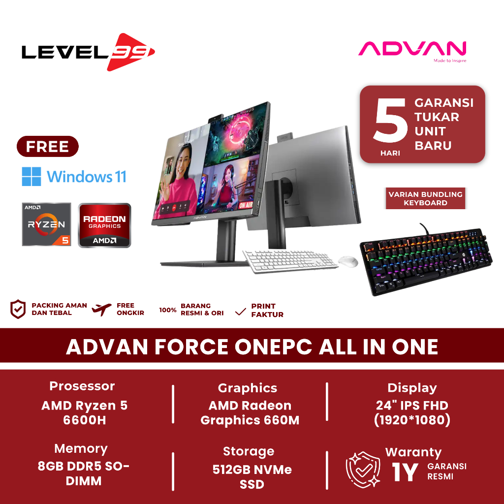 Jual Advan Force Onepc All In One Pc Amd Ryzen 5 6600H 8/512Gb Windows ...