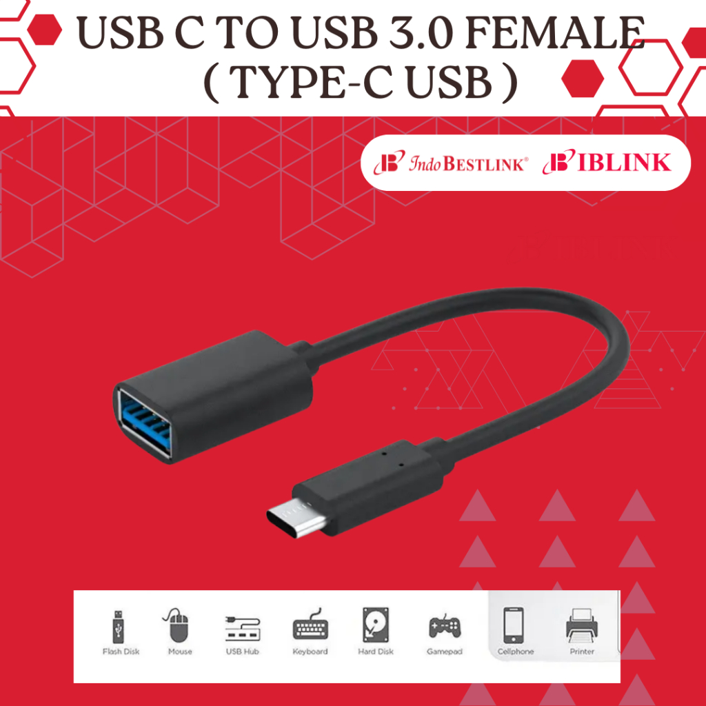 Jual CABLE TYPE C TO USB FEMALE 10CM (OTG) / USB OTG USB-C To USB 3.0 Female Adapter OTG ...