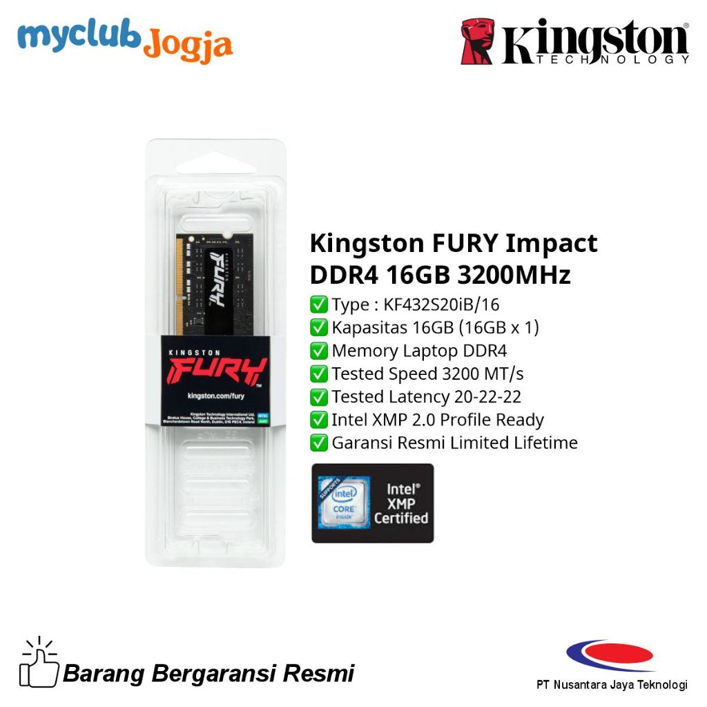 Jual RAM Laptop DDR4 16GB 3200MHz XMP SoDimm Kingston FURY IMPACT DDR4 KF432S20iB/16 | Shopee ...