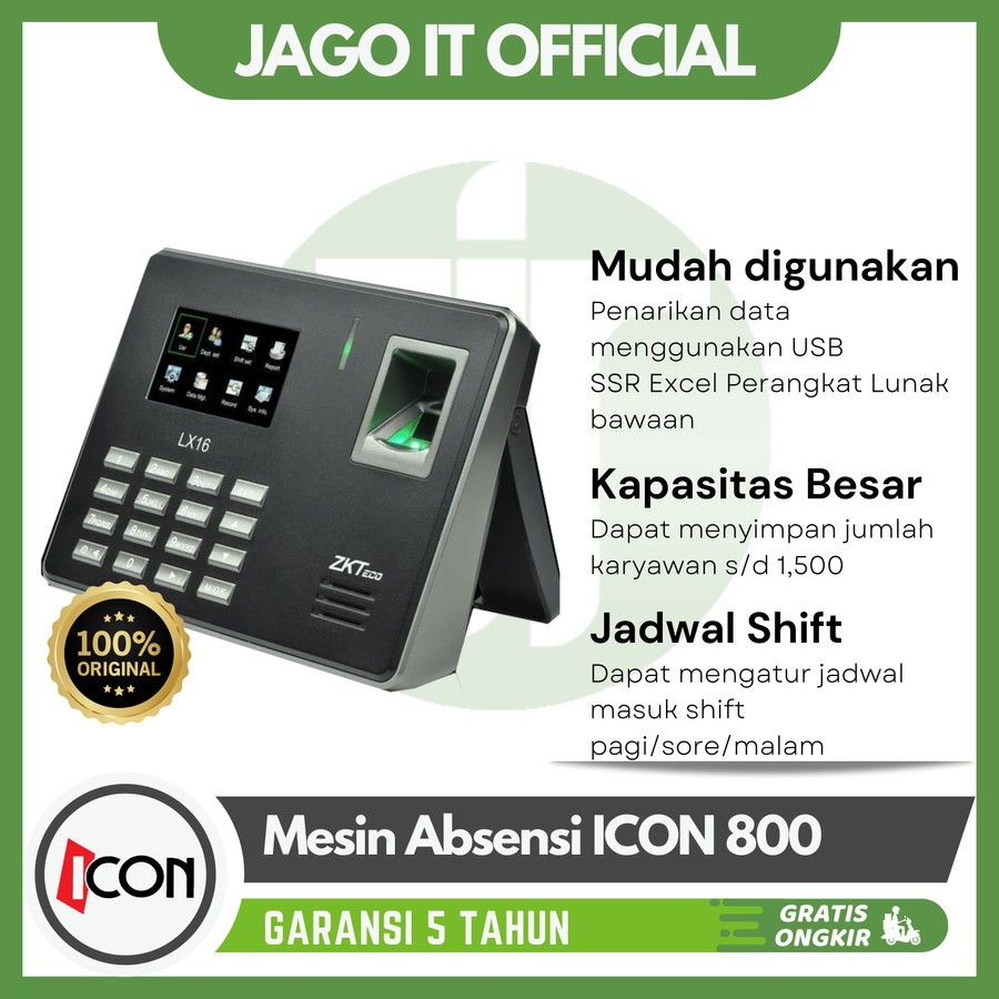 Jual Mesin Absensi Sidik Jari Bahasa Indonesia ICON 800 - USB Tidak Perlu Instal Software ...