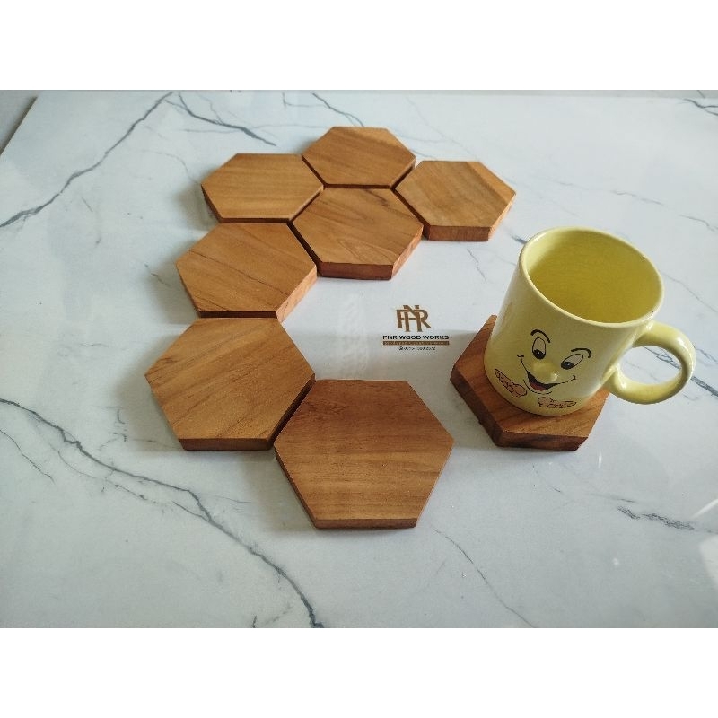 Jual Coaster Tatakan Gelas Kayu Jati / Jati Hexagon Food Grade | Props ...