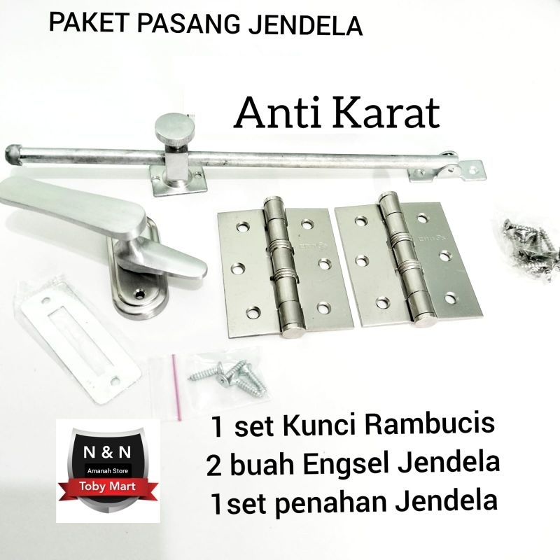 Jual Paket Pasang Jendela Slot Kunci knip hitam / Engsel jendela ...