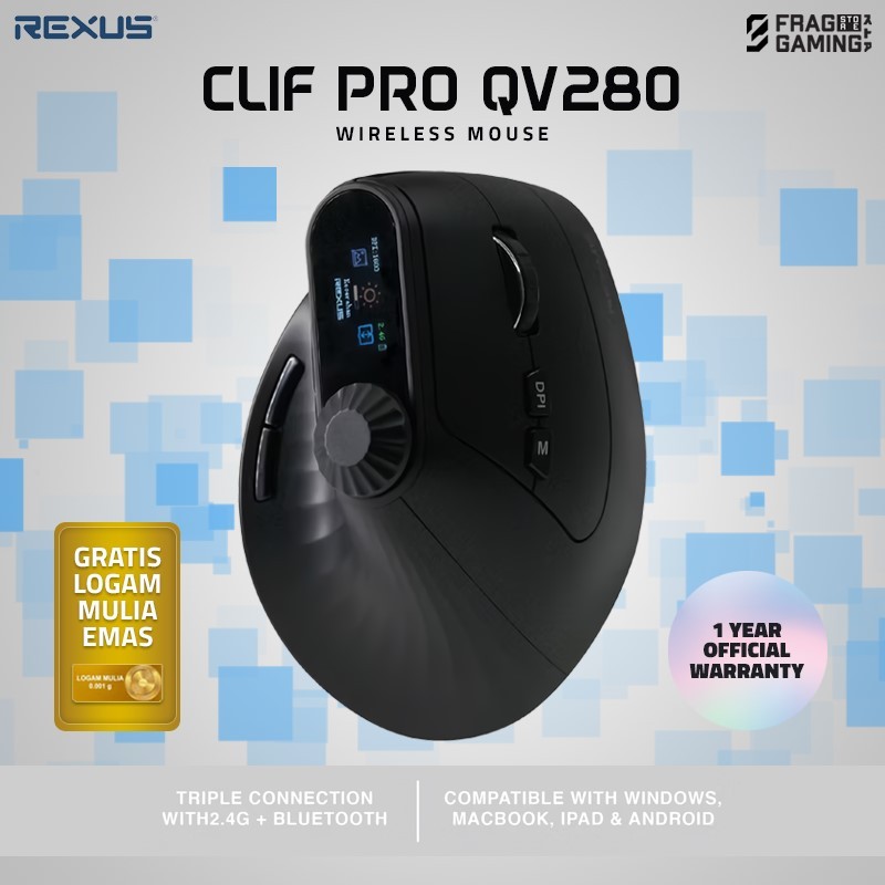 Jual Rexus Clif Pro QV280 Mouse Office Ergonomic Vertical Wireless ...