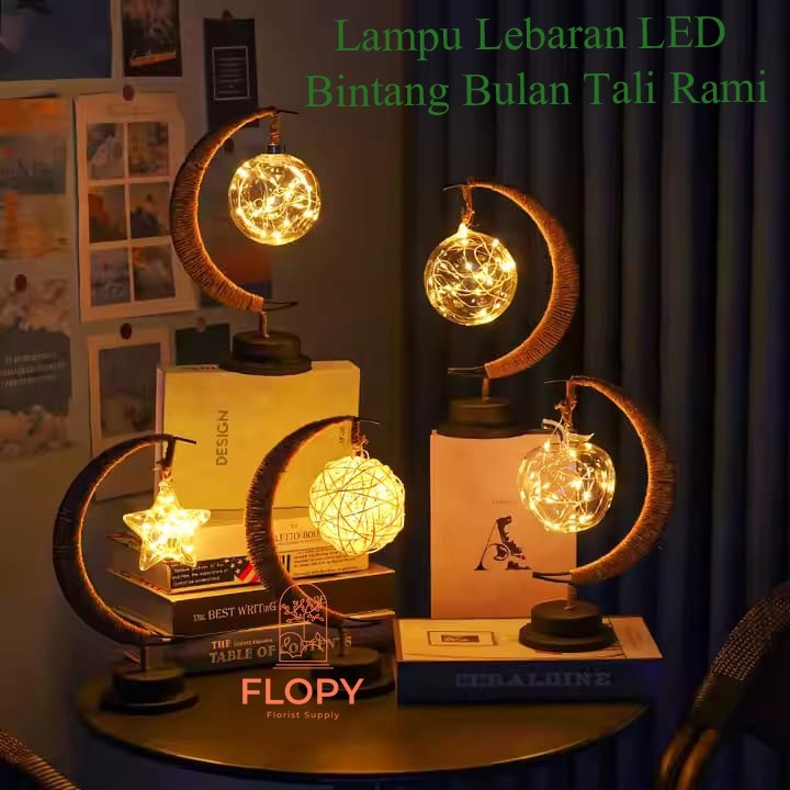 Jual Lampu LED Bintang Bulan Tali Rami Anyaman Motif Bintang / Lampu ...