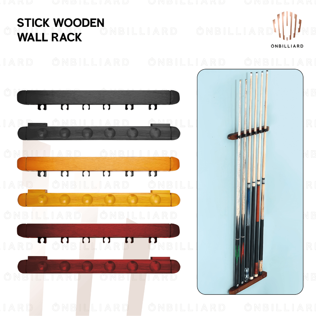 Jual Billiard Cue Stick Wooden Wall Rack Rak Dinding Stik Billiard ...