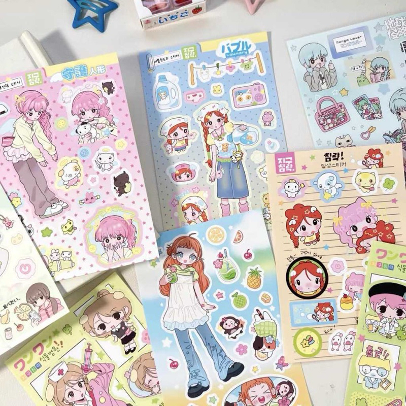 Jual 1 lembar sheet Cartoon girl character stickers ins Korean cute ...