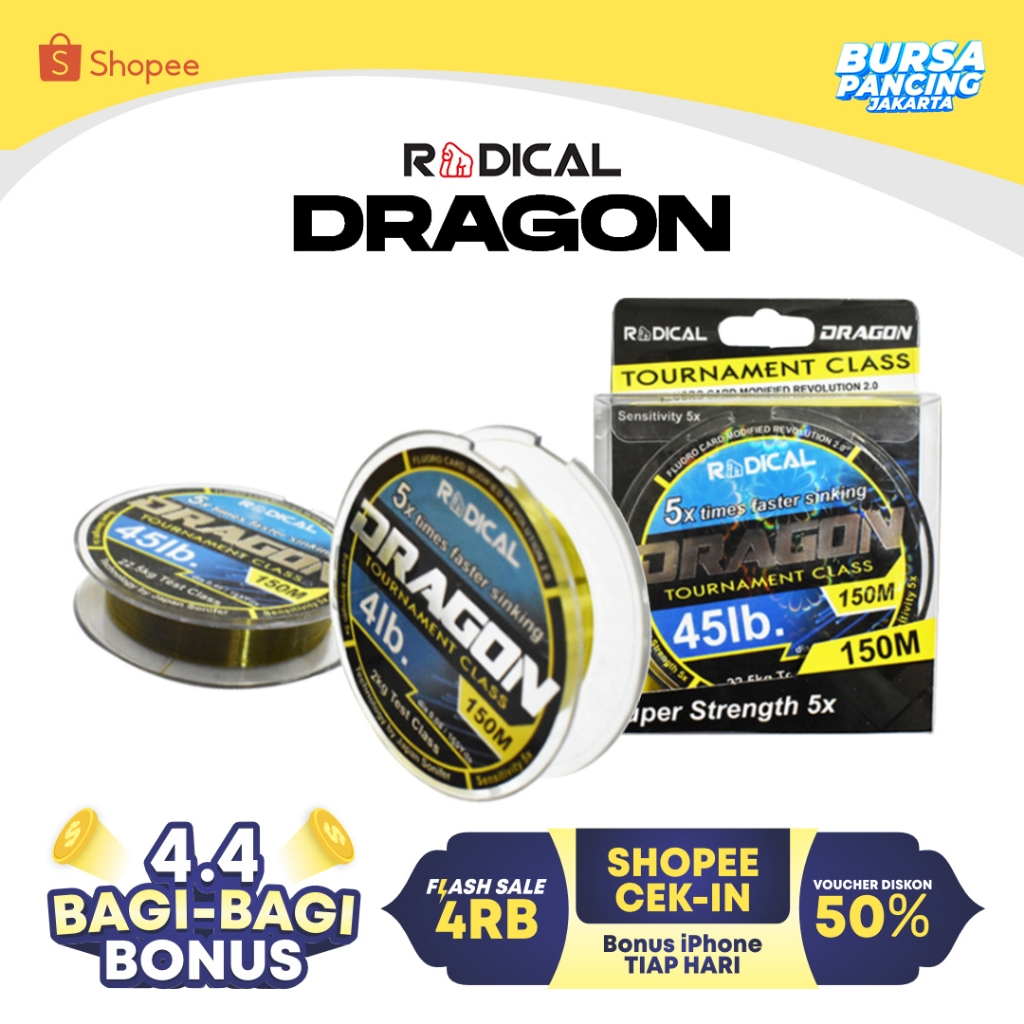Jual RADICAL Senar Pancing DRAGON 150M Light Yellow Tali Pancing Nilon ...