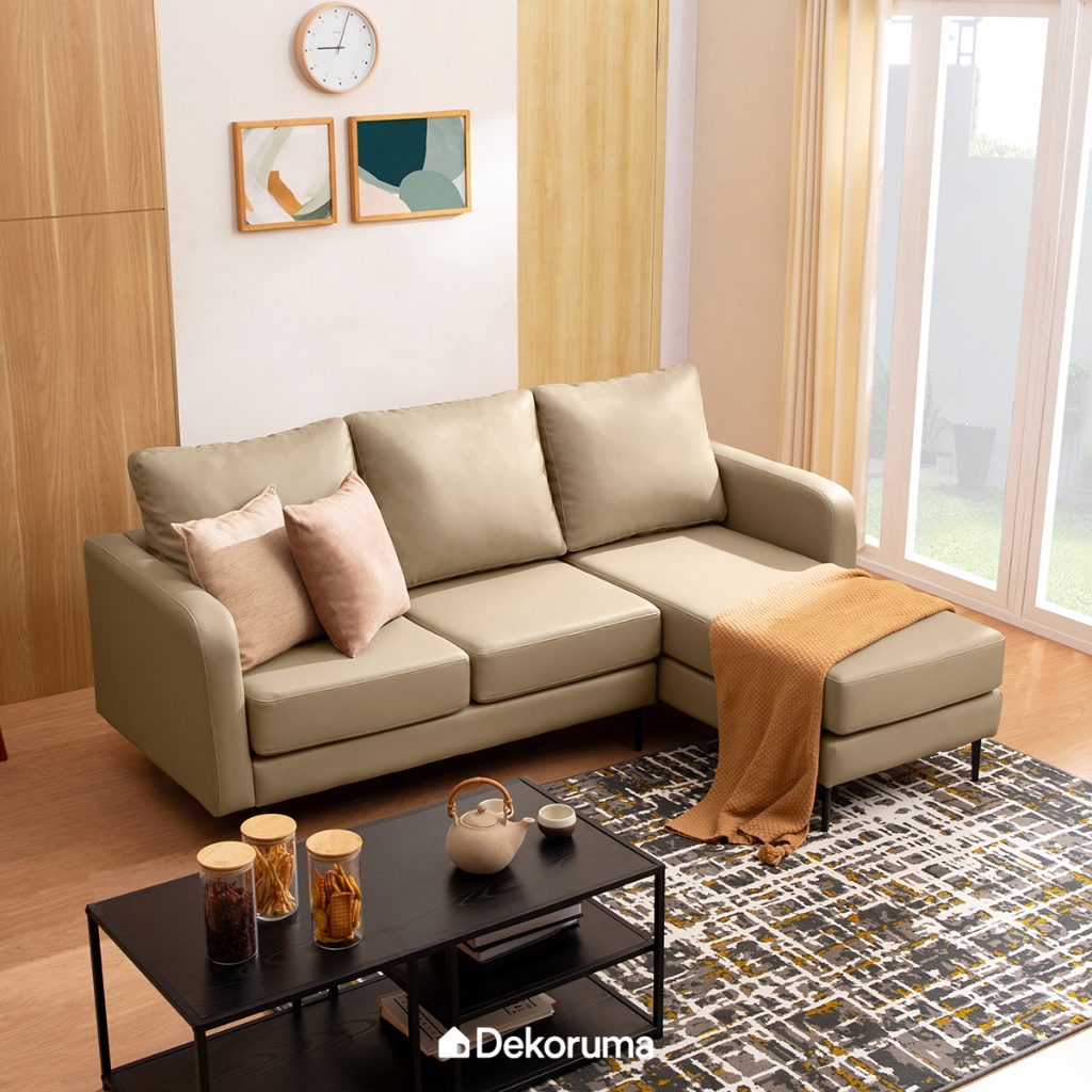 Jual Dekoruma TAKA Sofa Sudut L Kiri Minimalis 3 Dudukan - Cokelat Muda ...