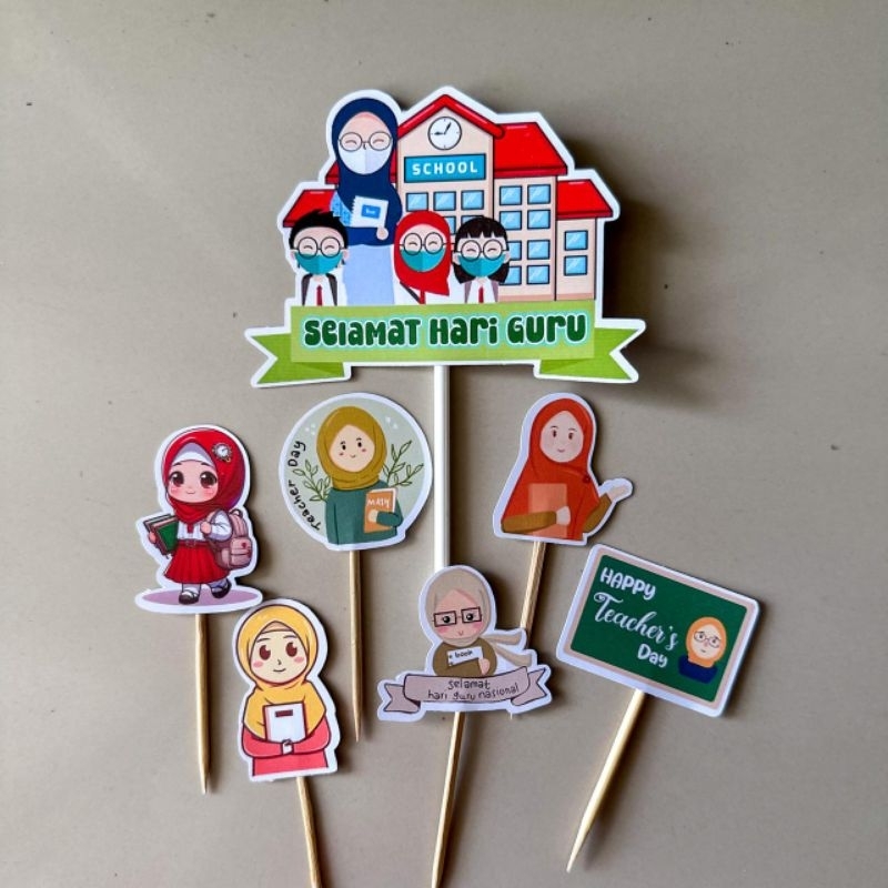 Jual TOPPER HARI GURU HIJAB / CAKE TOPPER GURU / TOPPER KUE TEACHER ...