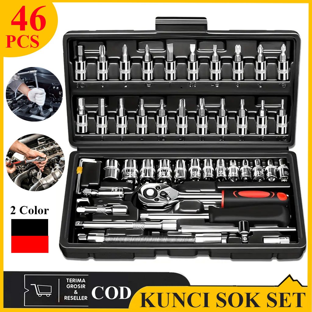Jual Kunci Shock Set 46 PCS Sok Lengkap Full Set (1/4 ") Socket Tool ...