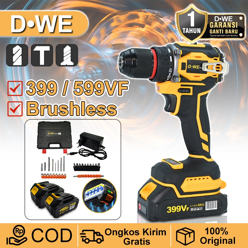 Jual D•WE 40NM 3in1 Brushless Bor Impact Listrik 18V Mesin Bor Impact Cordless 1400 RPM ...