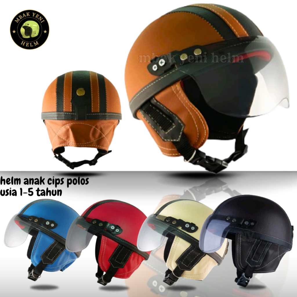 Jual HELM ANAK RETRO CHIP GARIS 1 2 3 4 TAHUN KULIT PREMIUM JUNIOR KACA ...