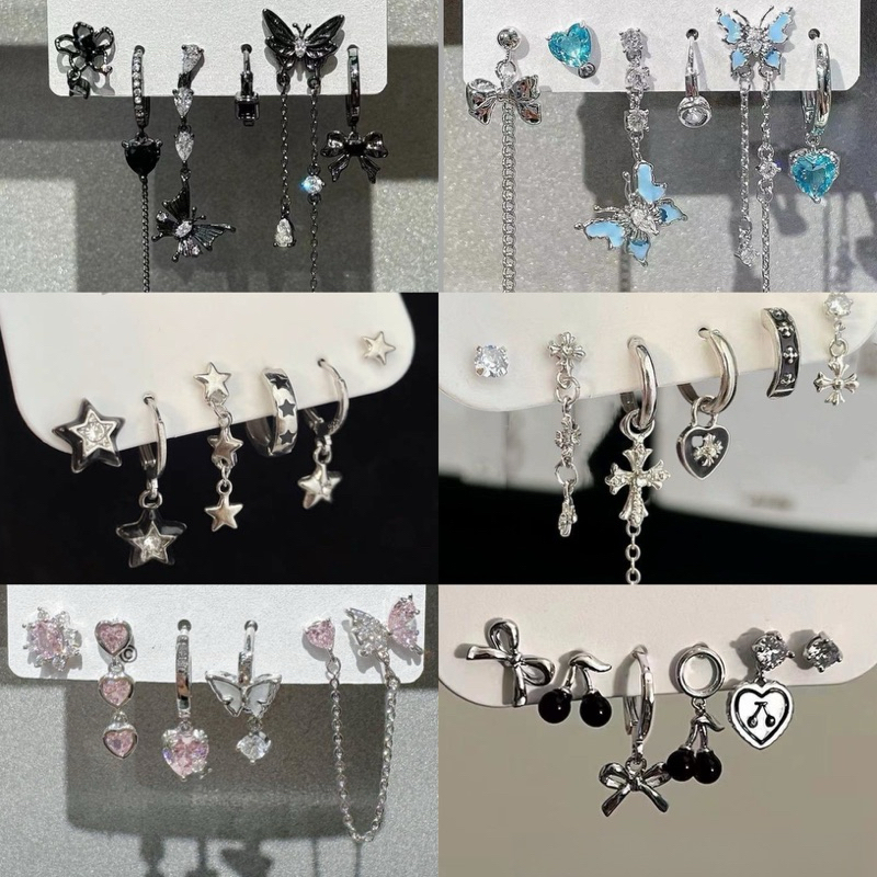 Jual Ringo Stuff - SET 6PCS Anting Aesthetic Warna Silver Perak Motif ...