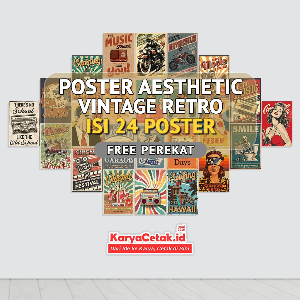 Jual Poster Retro Vintage Isi 24 Pcs Pajangan Dinding Aesthetic Poster ...