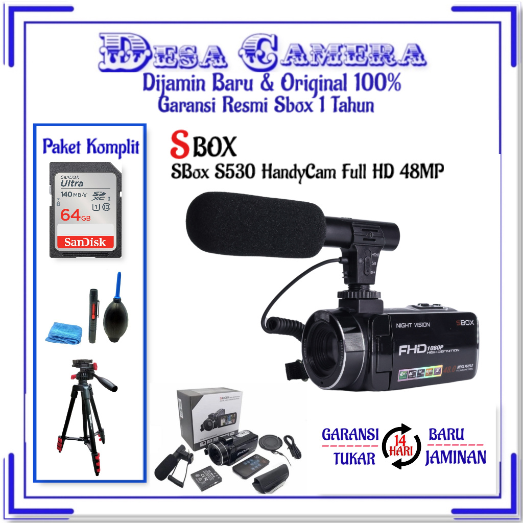 Jual SBox S530 HandyCam Full HD 48.0MP Hitam (Resmi) FREE Mic Vlog Bisa ...