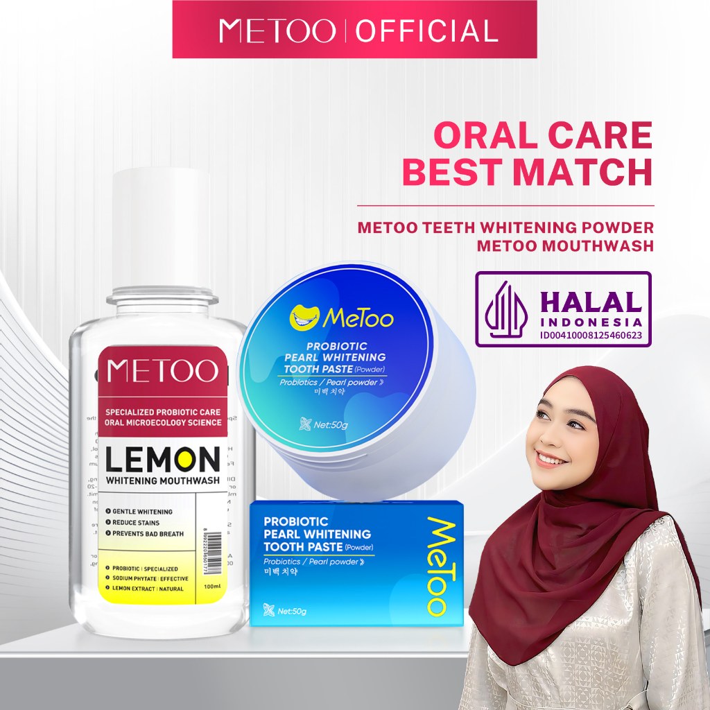 Jual MeToo Teeth Whitening Powder+ Lemon Whitening Mouthwash 100ml/ Teeth Whitening Set ...