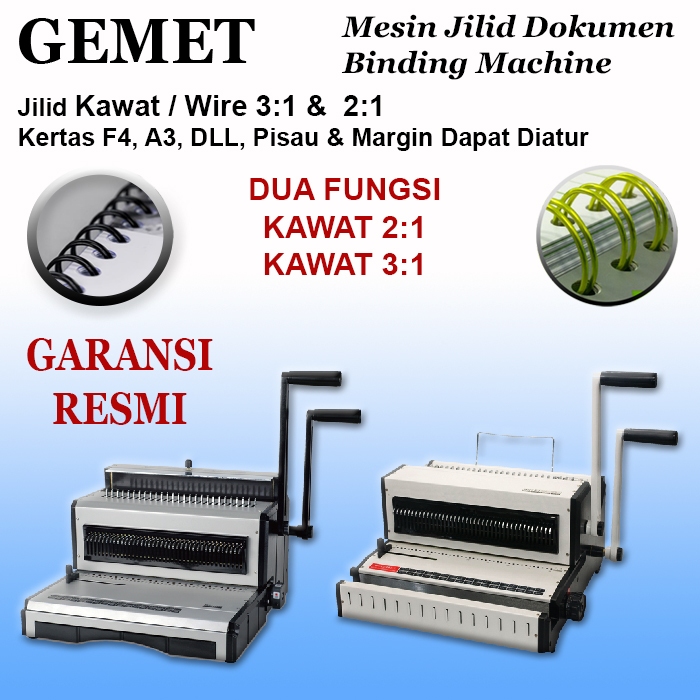 Jual Mesin Jilid / Binding GEMET, Kawat Wire 3:1 dan 2:1 (Dua Fungsi ...