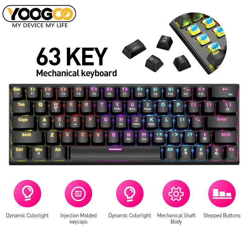 Jual K101D Gaming Mechanical YOOGOO Keyboard Mechanical 63 Keys Wired ...
