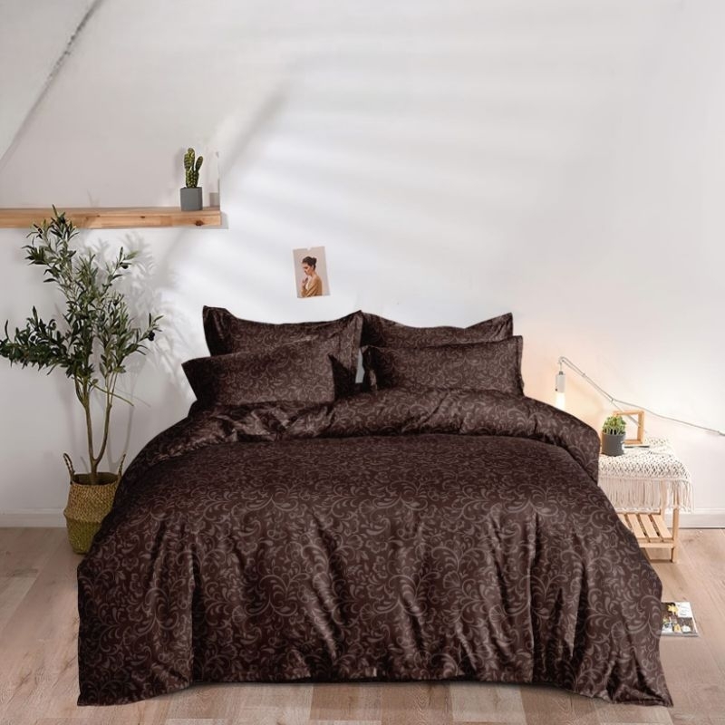 Jual Bed Cover Set Sprei Emboss Motif Coklat Tua motif Bunga - Coklat ...