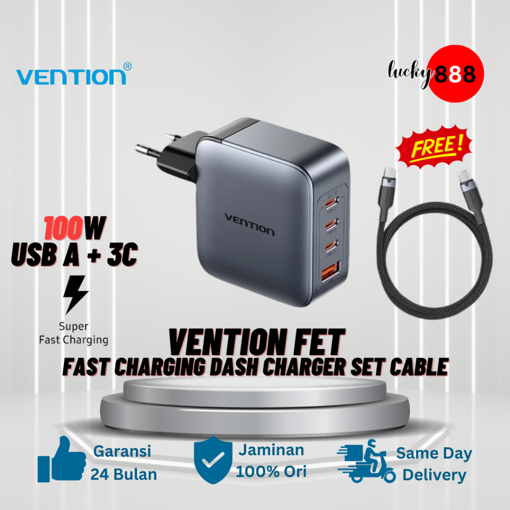 Jual Kepala Charger Vention GaN5 Dash 30 / 45 / 70 /100W Fast Charging ...