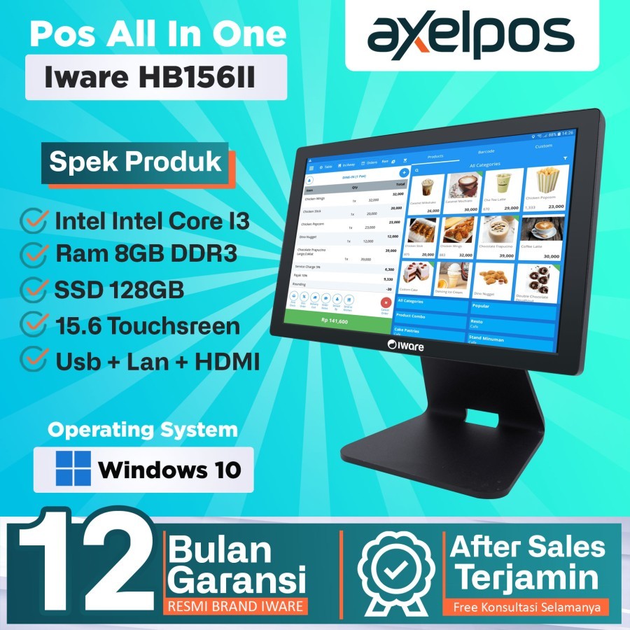 Jual Axelpos Pos All In One Mesin Kasir Touchscreen Intel Core I3 Ram 8Gb / Ssd 128GB With Wifi ...